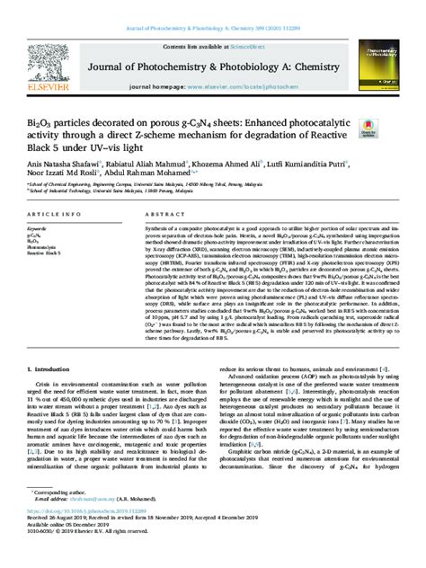 Pdf Bi2o3 Particles Decorated On Porous G C3n4 Sheets Enhanced Photocatalytic Activity