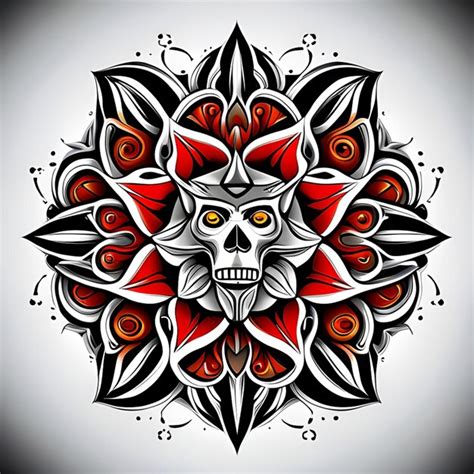 Premium Ai Image Scary Tattoo Design With Scull And Laves Patterns