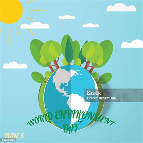 向量與從紙張 太陽 森林 雲海 陰影和文本的藍色地球剪影梯度在藍色背景上問候紙工藝的世界環境日向量圖形及更多保護圖片 Istock