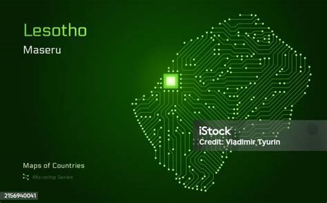 Lesotho Map With A Capital Of Maseru Shown In A Microchip Pattern With Processor Cpu에 대한 스톡 벡터