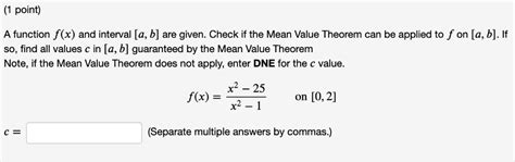 solved 1 point a function f x on [a b] if and interval
