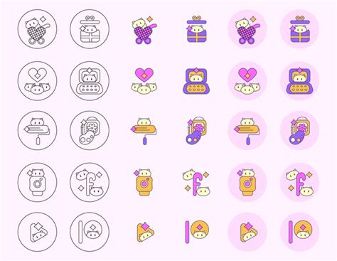 Premium Vector Cute Pink Kitty Icons Set Of 10