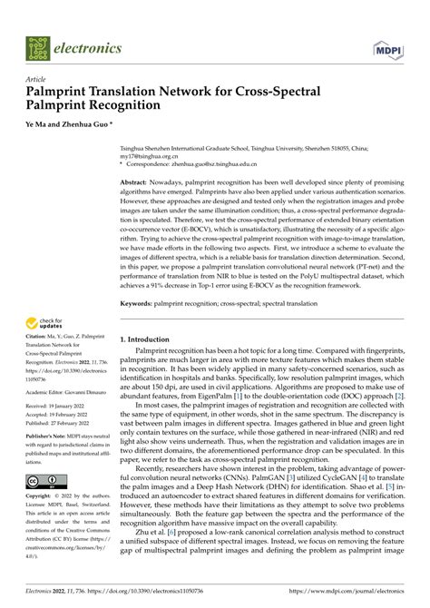 Pdf Palmprint Translation Network For Cross Spectral Palmprint