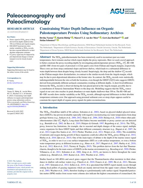 Pdf Constraining Water Depth Influence On Organic Paleotemperature Proxies Using Sedimentary