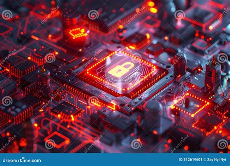 Lock With Circuit Pathways Data Security Cybersecurity Cyber Defense Concept Stock