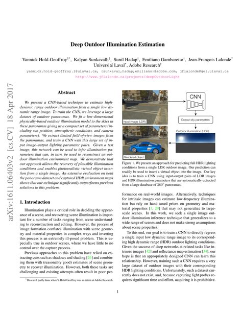 Pdf Deep Outdoor Illumination Estimation