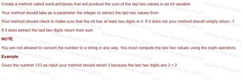 Solved Create A Method Called Sumlastvalues That Will