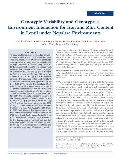 Pdf Genotypic Variability And Genotype × Environment Interaction For