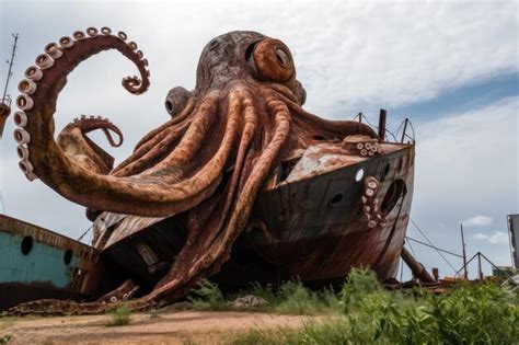 Premium Ai Image Giant Octopus Wrapping Its Tentacles Around Sunken Ship