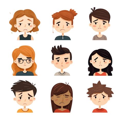 Premium Ai Image Set Of Sad Faces Cartoon Style Simple Ai Generated
