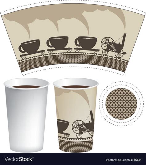 pattern paper cup of tea or coffee with an old steam locomotive