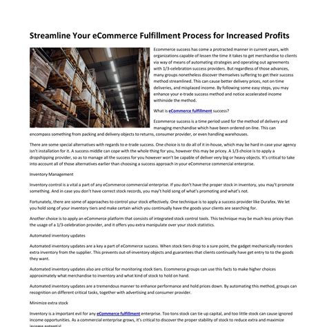 Streamline Your Ecommerce Fulfillment Process For Increased Profits Pdf