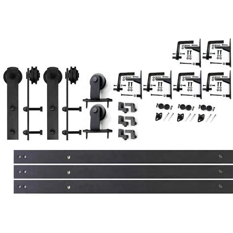 Homacer 8 Ft96 In Black Rustic Triple Track Bypass Sliding Barn Door Track And Hardware Kit