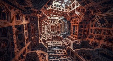 Intricate Fractal Architecture With Geometric Patterns And Ornate Details Stock Image Image Of