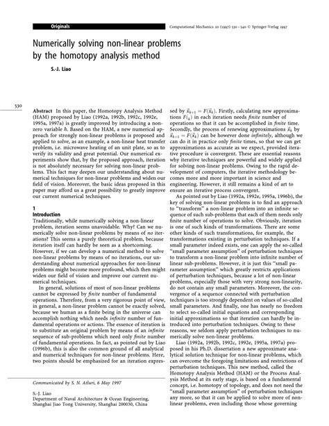 Pdf Numerically Solving Non Linear Problems By The Homotopy Analysis
