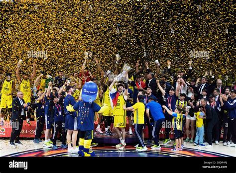 Fenerbahces Marko Guduric Holds The Trophy As They Celebrate Winning