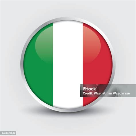Italy Circle Flag Design Is Used As Badge Button Icon With Reflection