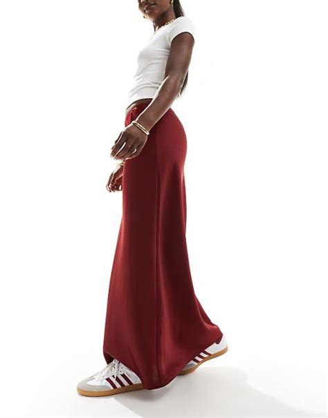 Asos Design Satin Bias Cut Maxi Skirt In Burgundy Asos