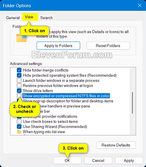turn on or off show encrypted or compressed ntfs files in color in