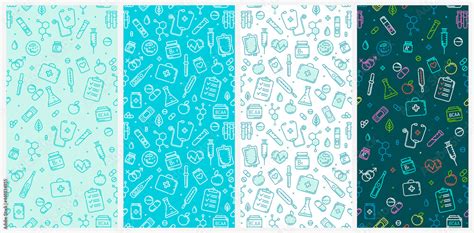 Medical With Pharmacy Elements Icons Seamless Pattern Set Medicine
