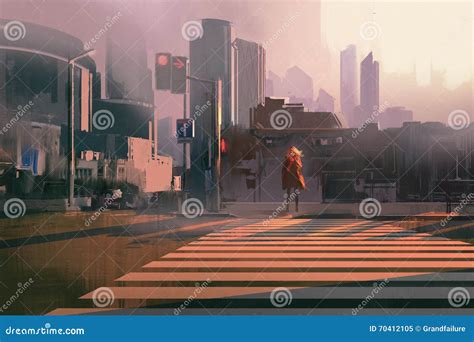 Lonely Woman In Winter City Stock Illustration Illustration Of Woman