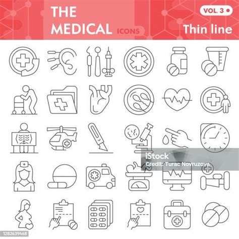 의료 얇은 선 아이콘 세트 건강 및 의료 기호 컬렉션 또는 스케치 웹 및 앱에 대한 의학 선형 스타일 표지판 흰색 배경에서 격리된 벡터 그래픽입니다 간호사에 대한 스톡 벡터