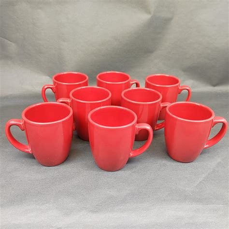 Vintage Corelle Coordinates Stoneware Mugs Cups Red Set Of 8