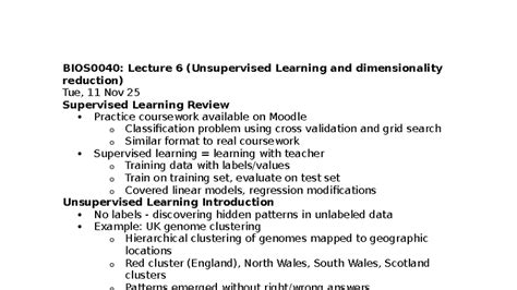 Bios0040 Lecture 6 Unsupervised Learning And Dimensionality Reduction