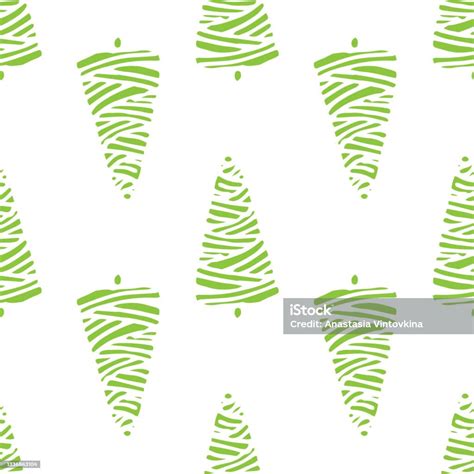 크리스마스에 대한 흰색 배경에 녹색 크리스마스 트리의 벡터 패턴 줄무늬 질감의 낙서 스타일로 그려진 삼각형 모양의 녹색 크리스마스 트리의 매끄러운 패턴으로 새해 기념 디자인