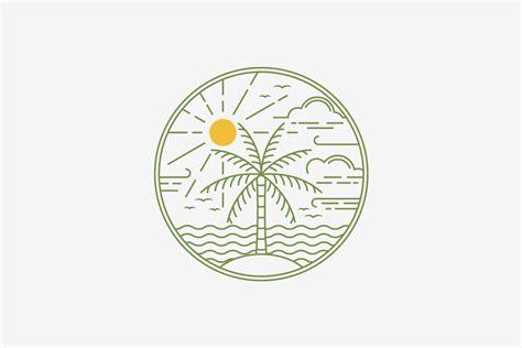 Line Art Of Beach Logo Badge Vector Graphic By Gocreativestudio