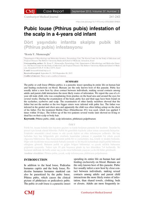 Pdf Pubic Louse Pthirus Pubis Infestation Of The Scalp In A 4 Years