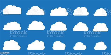 플랫 구름 모양 벡터 아이콘은 파란색 배경에 설정됩니다 0명에 대한 스톡 벡터 아트 및 기타 이미지 0명 구름 구름 풍경