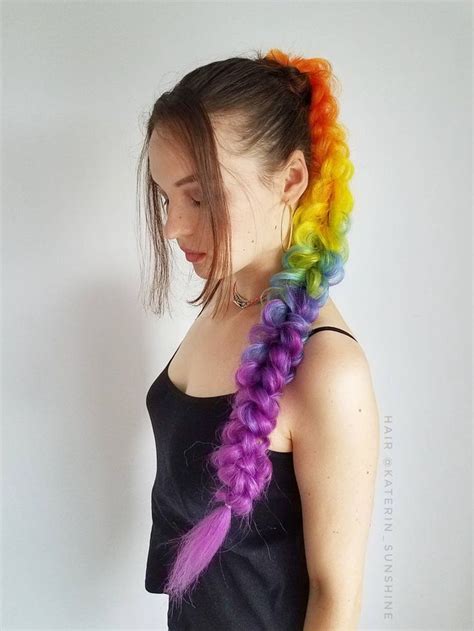 Rainbow Synthetic 3d Braid On Hairpins Hair Wig Festival Etsy