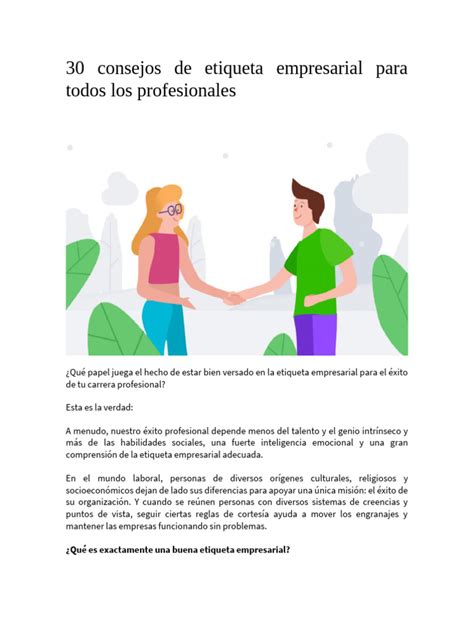 30 Consejos De Etiqueta Empresarial Para Todos Los Profesionales Pdf