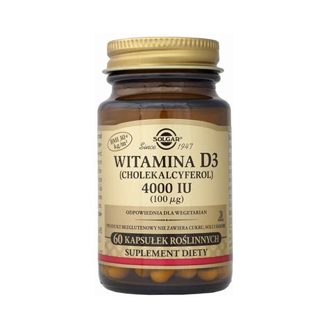 Vitamin D3 Cholecalciferol 4000 Iu 100 µg 60 Capsules Solgar