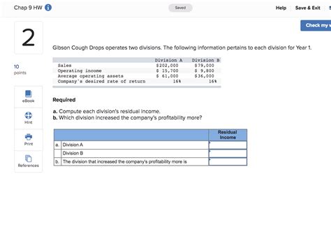 Solved Chap 9 HW Saved Help Save Exit S Check My 2 Gibson Chegg Com