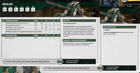 Basilisk Stats 10th Edition R Astramilitarum