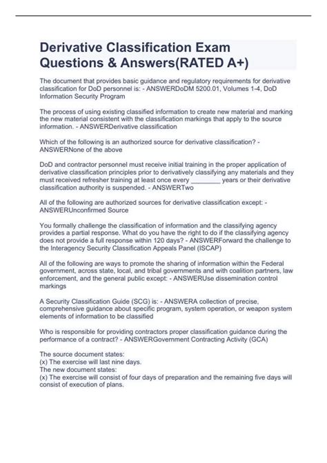 Derivative Classification Exam Questions And Answers Rated A Derivative Classification Stuvia Us