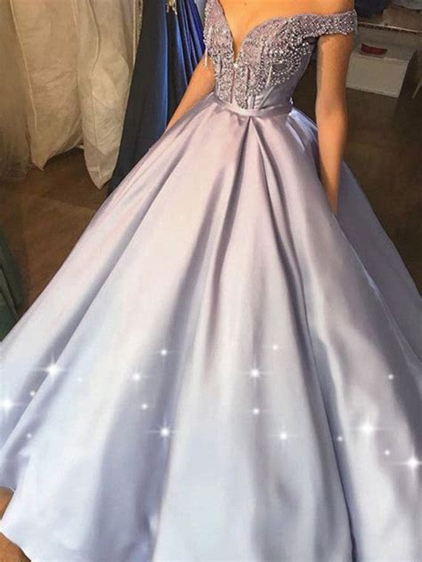 Ball Gown Beading Satin Off The Shoulder Sleeveless Floor Length Prom
