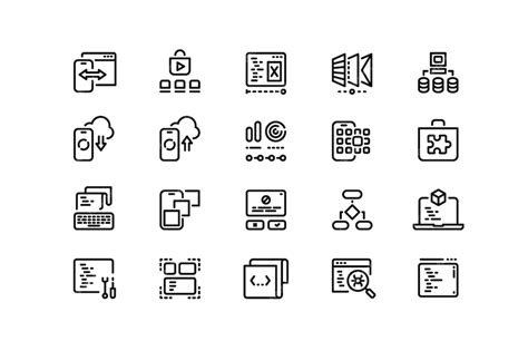 Premium Vector App Development Line Icons Software Coding Front And Backend Development Ui
