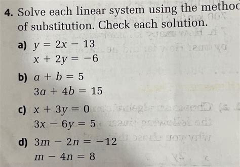 Solved 4 Solve Each Linear System Using The Method Of