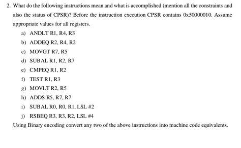 solved 2 what do the following instructions mean and what