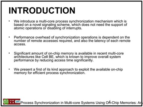 Process Synchronization In Multi Core Systems Using On Chip Memories PPT