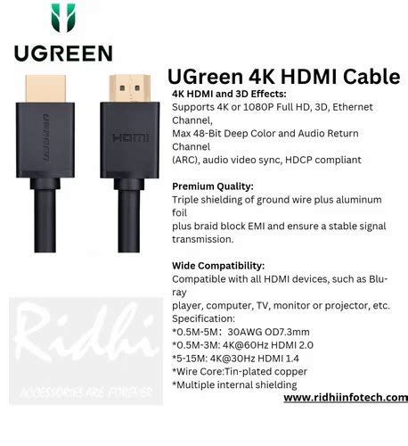 Black Pvc Ugreen Hdmi Cable 10107 2m 102 Gbps Connector Type A Type