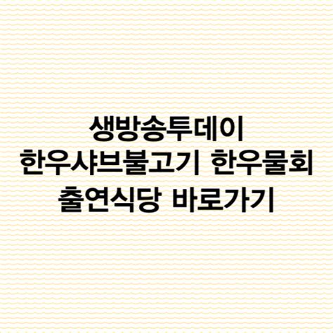 생방송투데이 천연 재료로 한우의 맛을 살리다 고수뎐 맛집바로가기