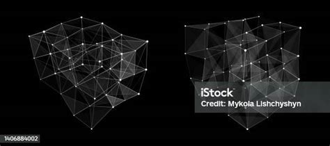 서로 다른 면에서 변형된 와이어프레임 큐브 집합입니다 벡터 추상 기하학적 3d 오브젝트입니다 기술 블록 체인 네트워크 연결 0