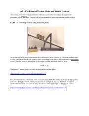 Lab Coefficient Of Friction Static And Kinetic Pdf Lab Coefficient Of Friction Static