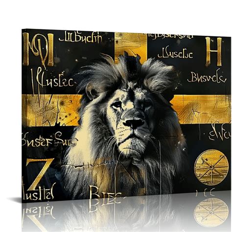 Nawypu Lion Motivational Canvas Wall Art Christian Cross Lion Wall
