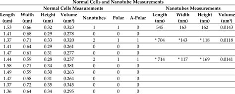 Physical Measurements Total Volume Including Cell Length Width And Download Scientific