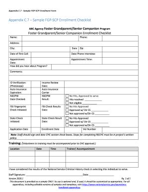 Fillable Online Appendix C Sample FGP SCP Enrollment Form Appendix C Sample FGP SCP